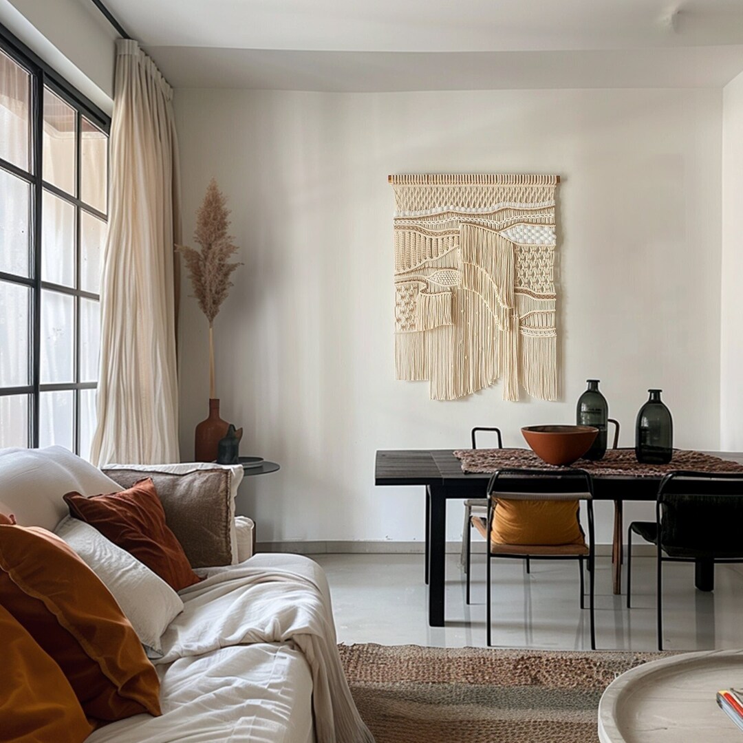 Bohemian Macrame Wall Display, Natural Macrame Wall Hanging, Textured ...