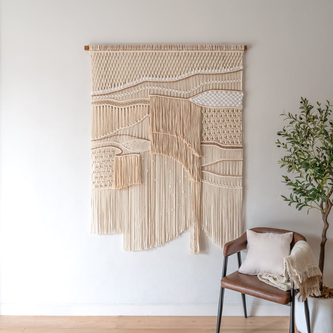 Handmade Macrame Wall Art, Beige Textured Macrame Tapestry, Bohemian ...