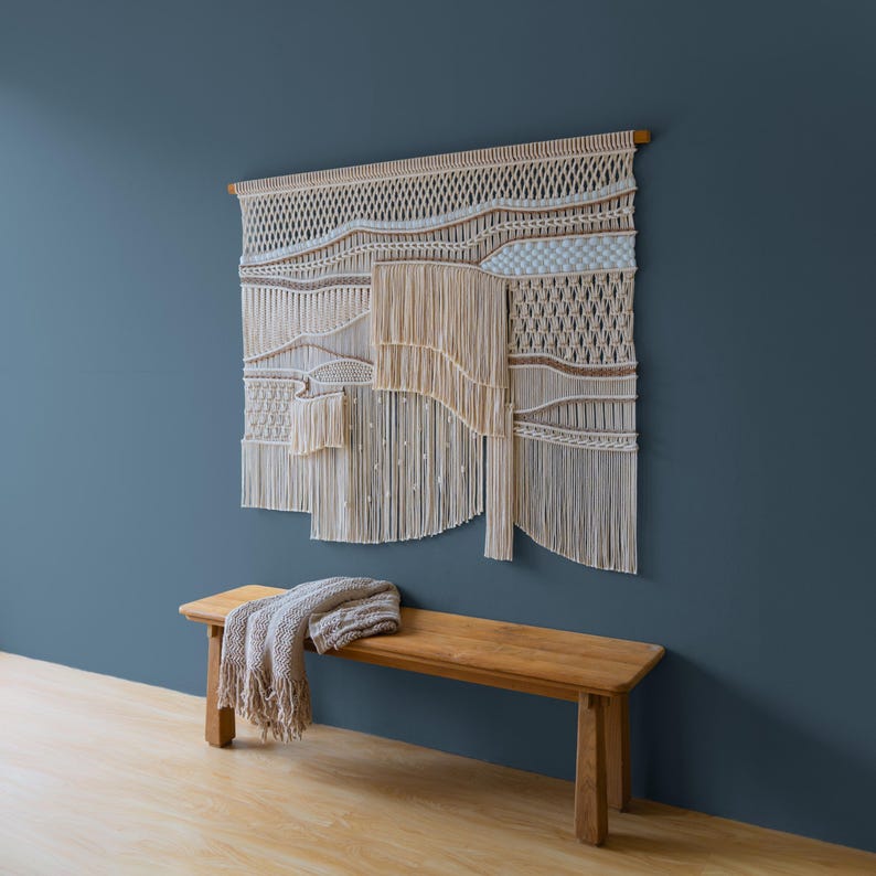 Extra Large Neutral Macrame Wall Art – Handmade Woven Tapestry With ...