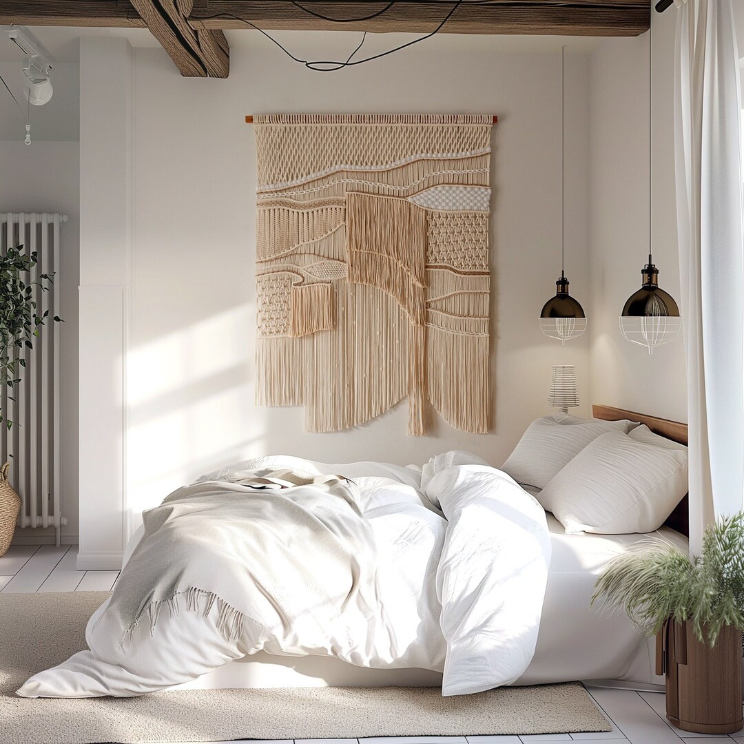 Aesthetic Macrame Wall Art, Natural Textured Macrame Tapestry, Bohemian ...