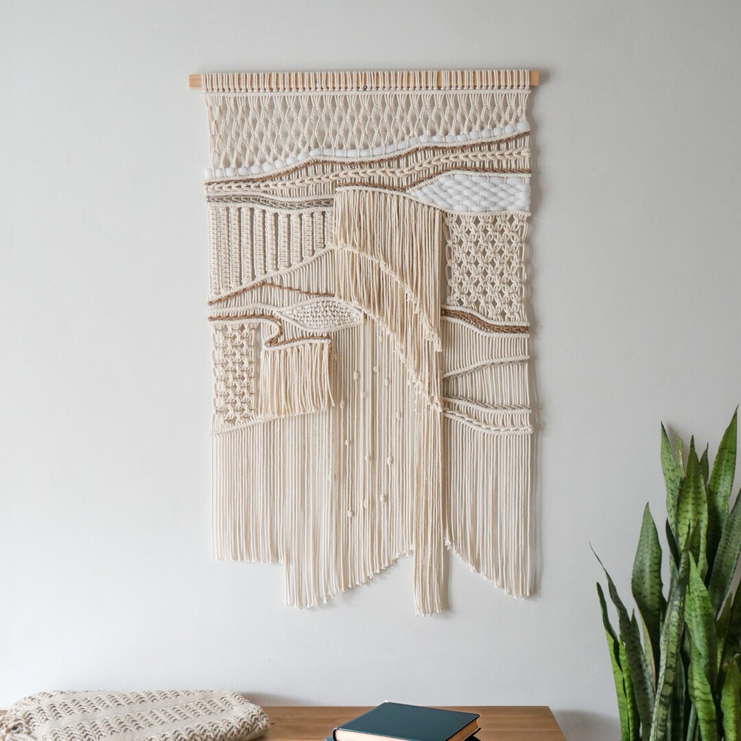 Macrame Wall Hanging Boho Decor Fiber Wall Art Abstract Macrame Long ...