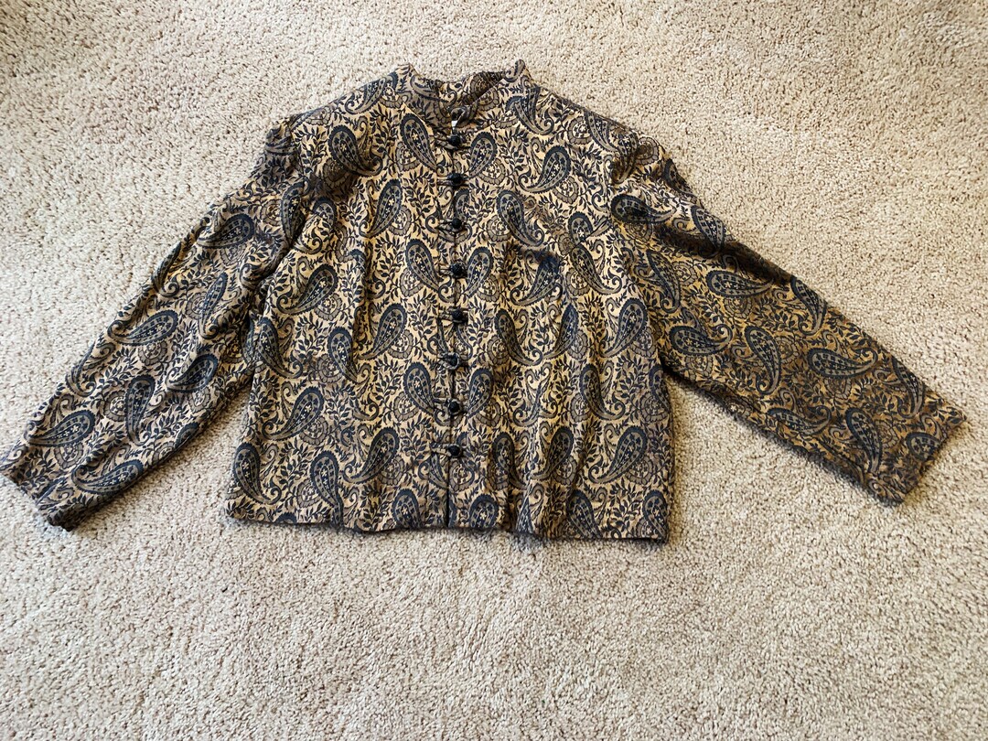Vintage Paisley Nehru Jacket | Black & Gold Embroidery, Size Small - Etsy