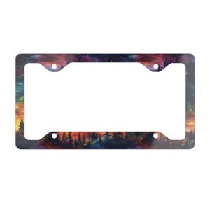 Northern Lights Forest Car Metal License Plate Frame, Aurora Borealis ...
