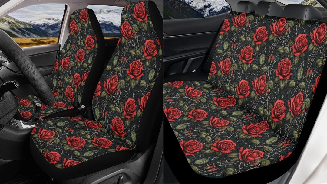 Gothic Red Roses Car Seat Covers Full Set, Rose Floral Dark Goth Front ...