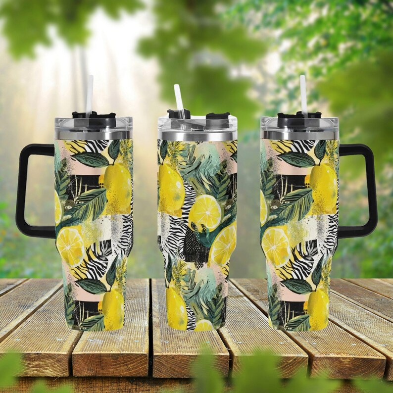 Vintage Lemon Collage 40oz Stainless Steel Tumbler, Tropical Summer ...