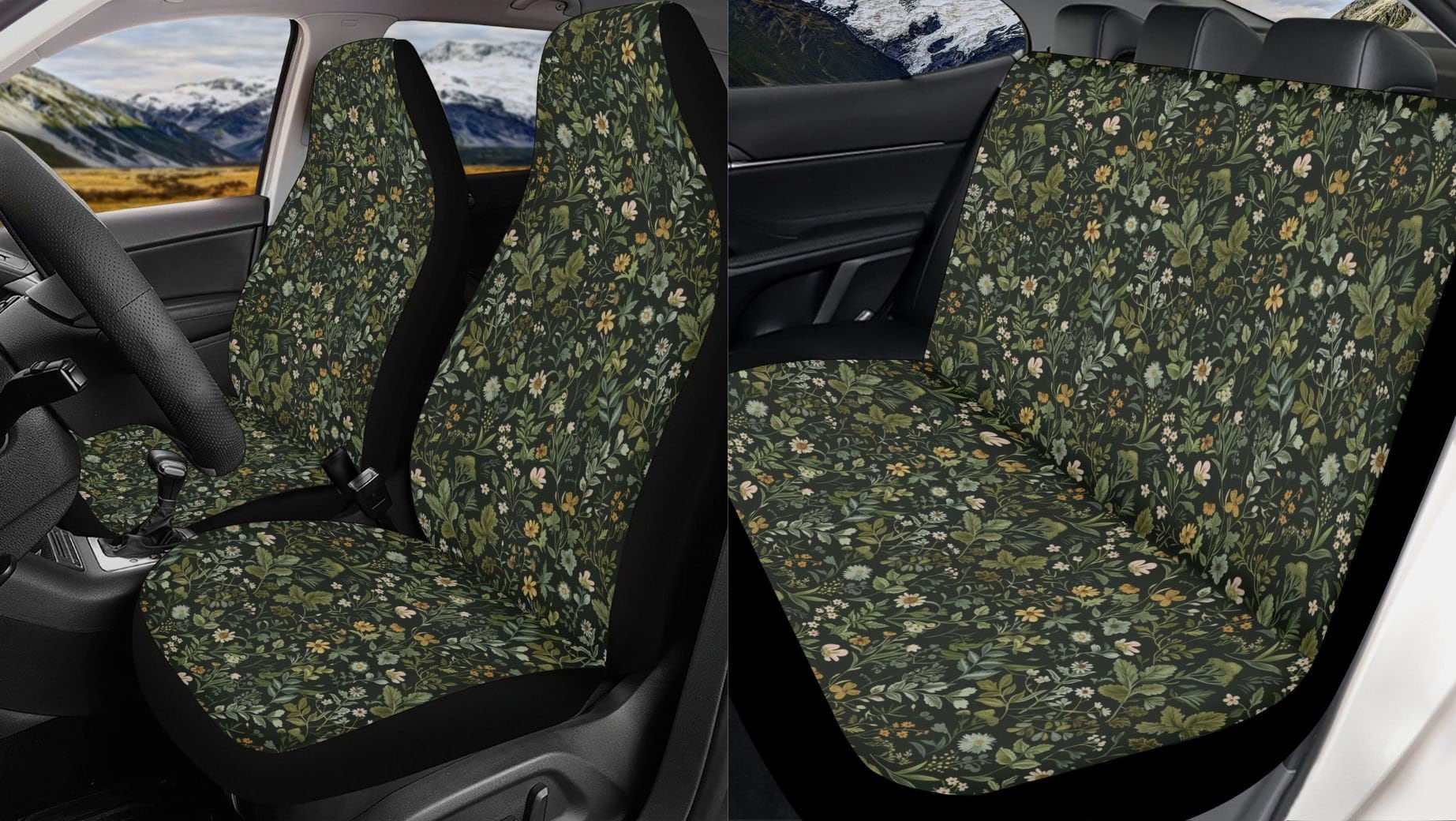 Cottagecore Green Forest Car Seat Cover Full Set, Nature Floral Front ...