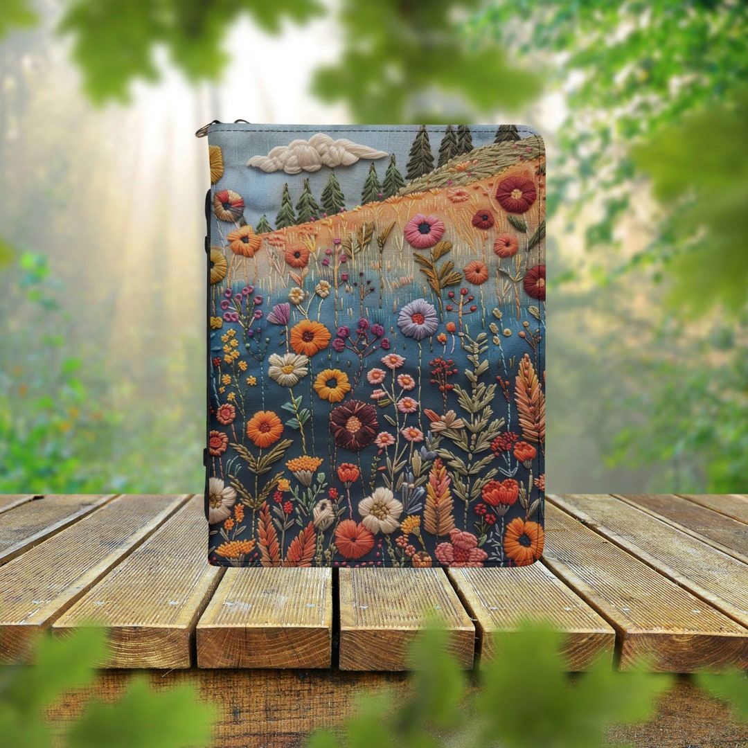 Wildflowers PU Vegan Leather Bible Cover for Women, Faux Embroidery ...