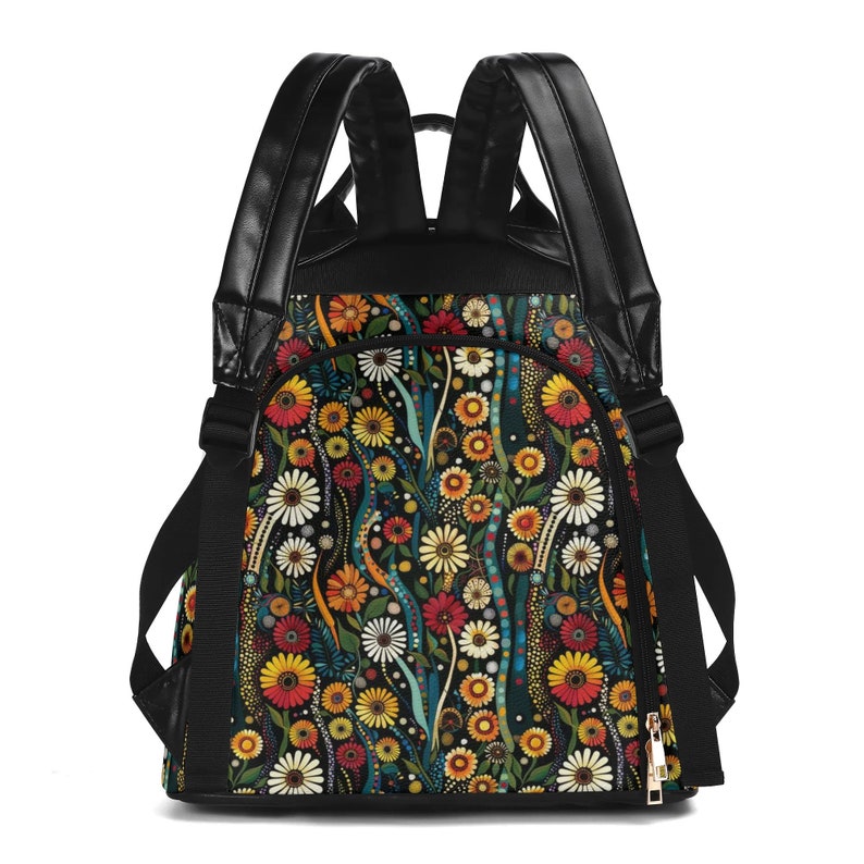 Cottagecore Flower PU Vegan Leather Anti Theft Backpack, Safe Backpack ...