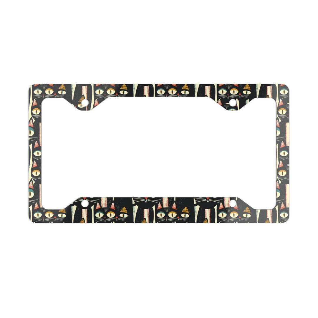 Retro Funny Cat Car Metal License Plate Frame, Cat Lover License Plate ...