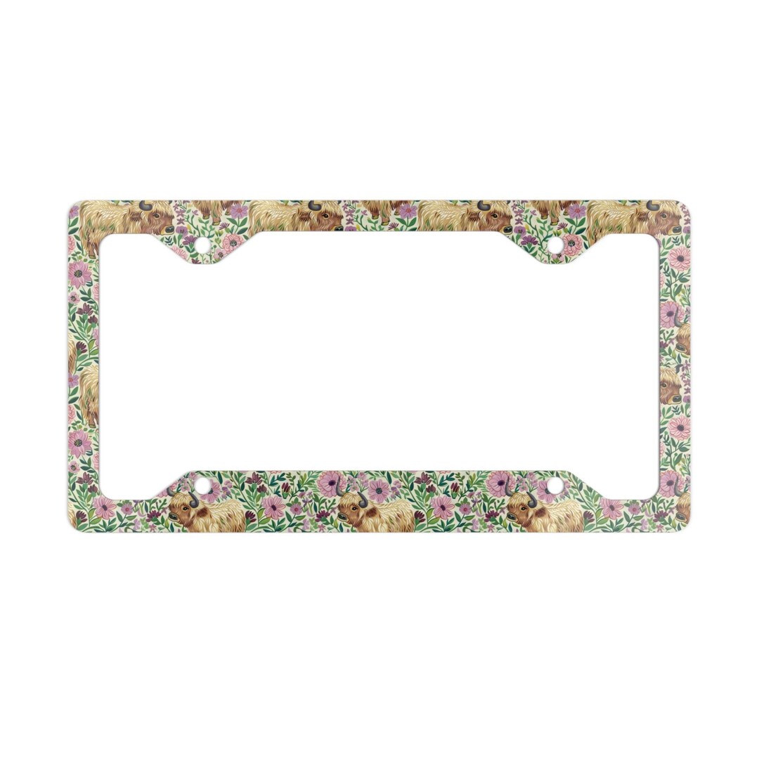 Highland Cow Cottagecore License Plate Frame, Cute Floral Car Decor ...