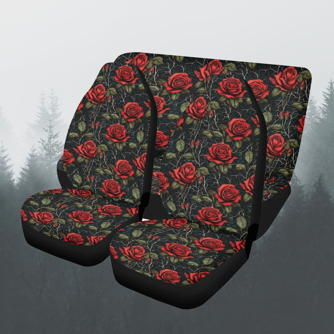 Gothic Red Roses Car Seat Covers Full Set, Rose Floral Dark Goth Front ...