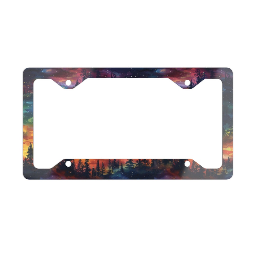 Northern Lights Forest Car Metal License Plate Frame, Aurora Borealis ...