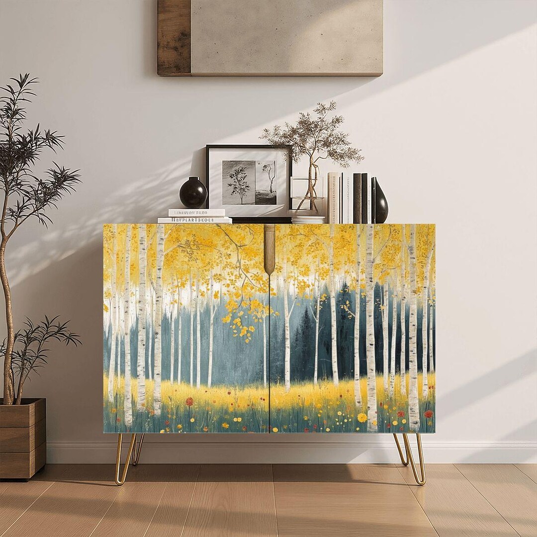 Aspen Forest Storage Cabinet, Floral Wooden Cabinet With Doors, Boho ...