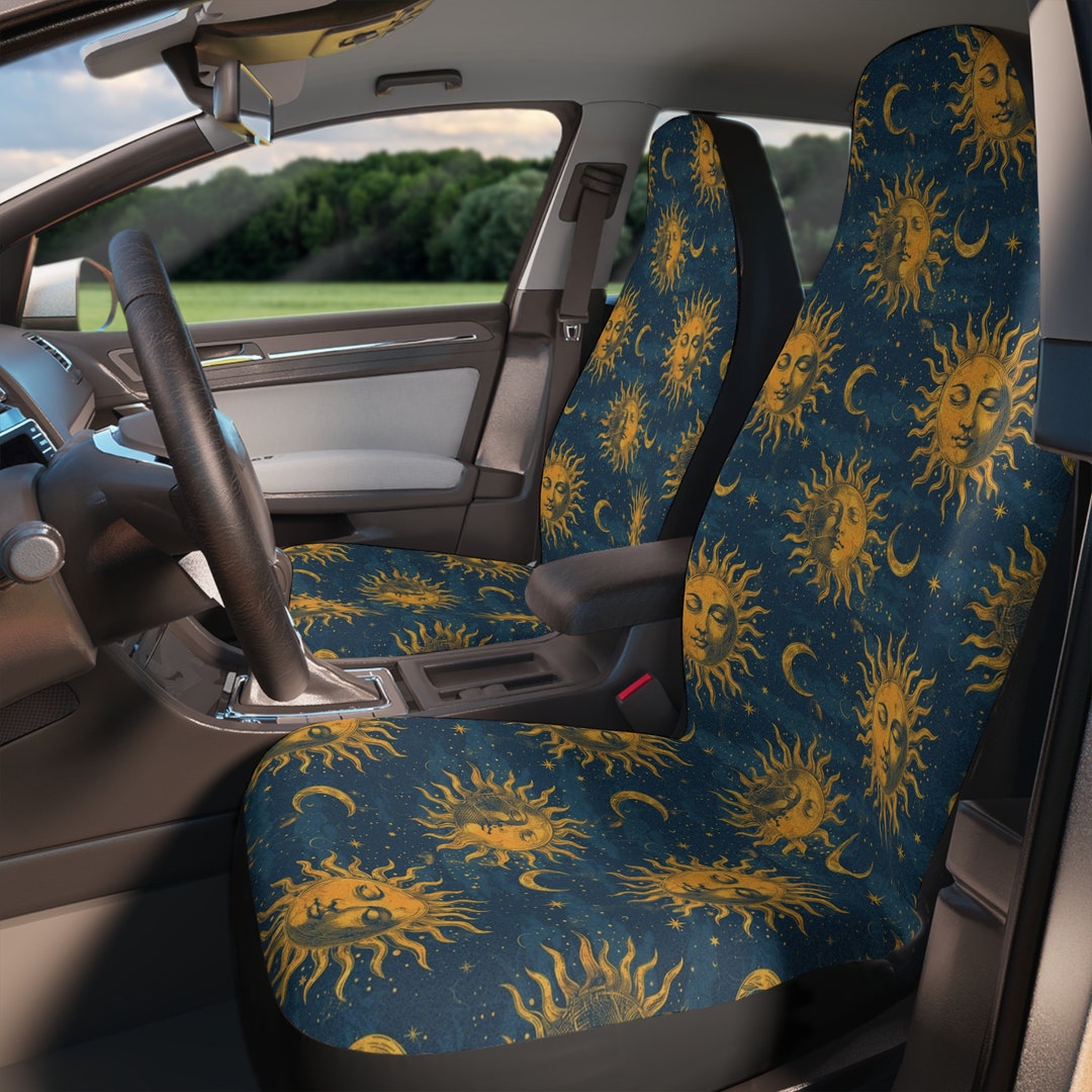 Boho Sun Set of Two Front Car Seat Covers, Celestial Sun and Moon Seat ...