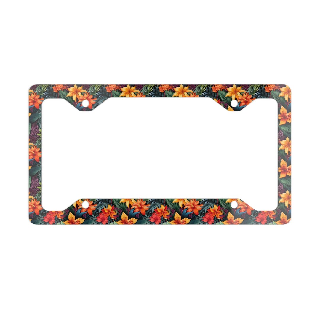 Hawaiian Floral Car Metal License Plate Frame, Hippie Flower License ...