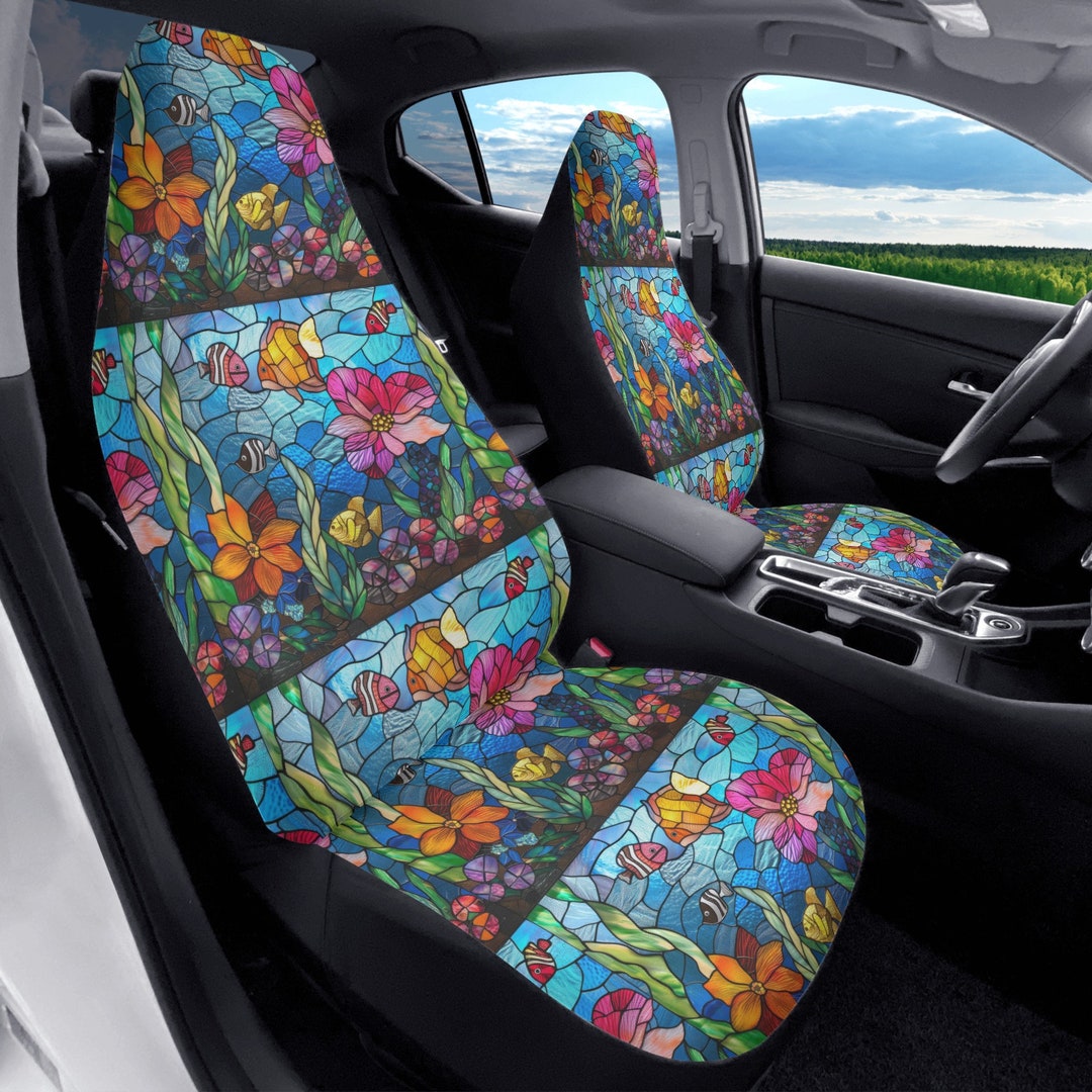 Fun Stained Glass Underwater Floral Front Car Seat Covers set of 2pcs ...