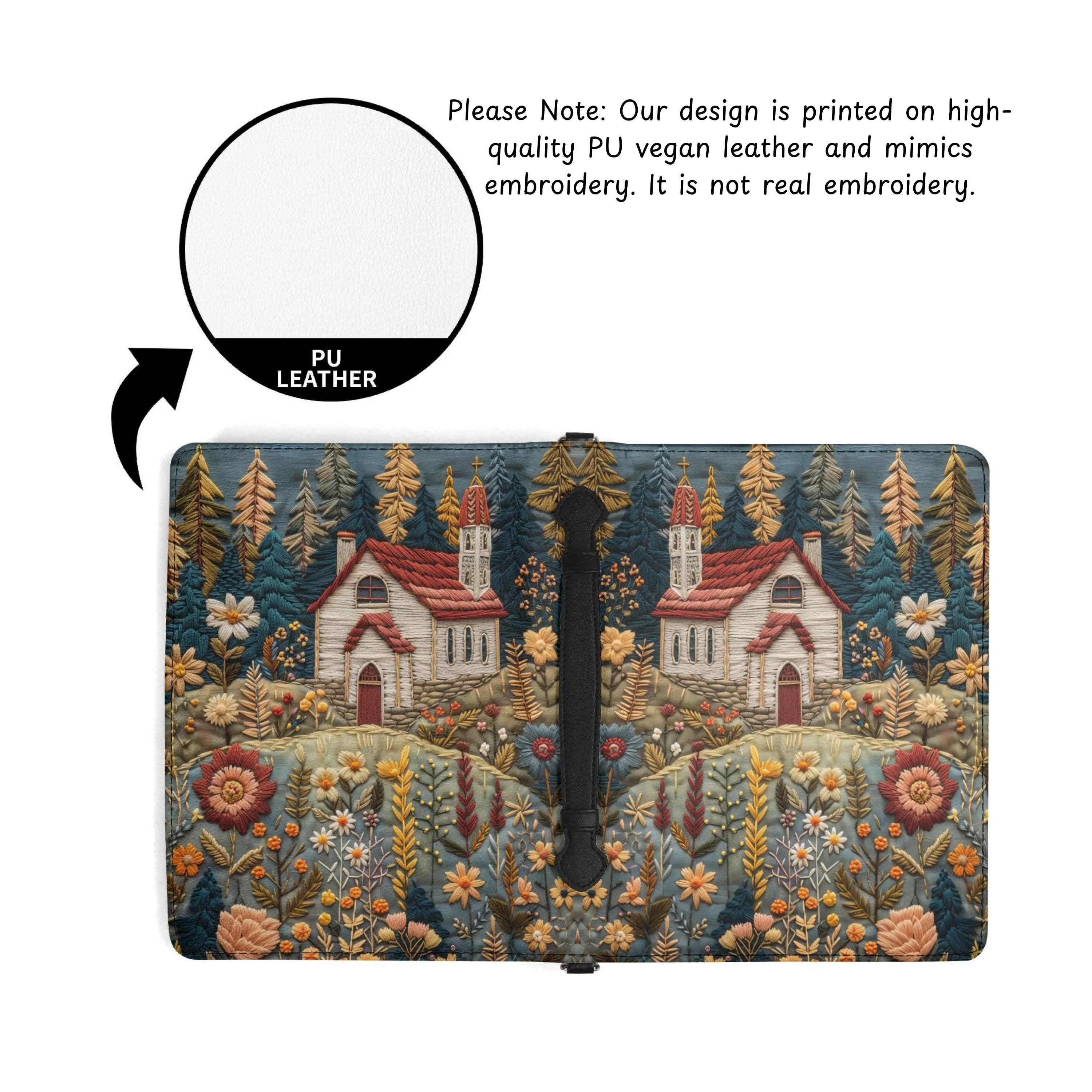 Church Cottagecore PU Vegan Leather Bible Cover, Faux Embroidery Floral ...