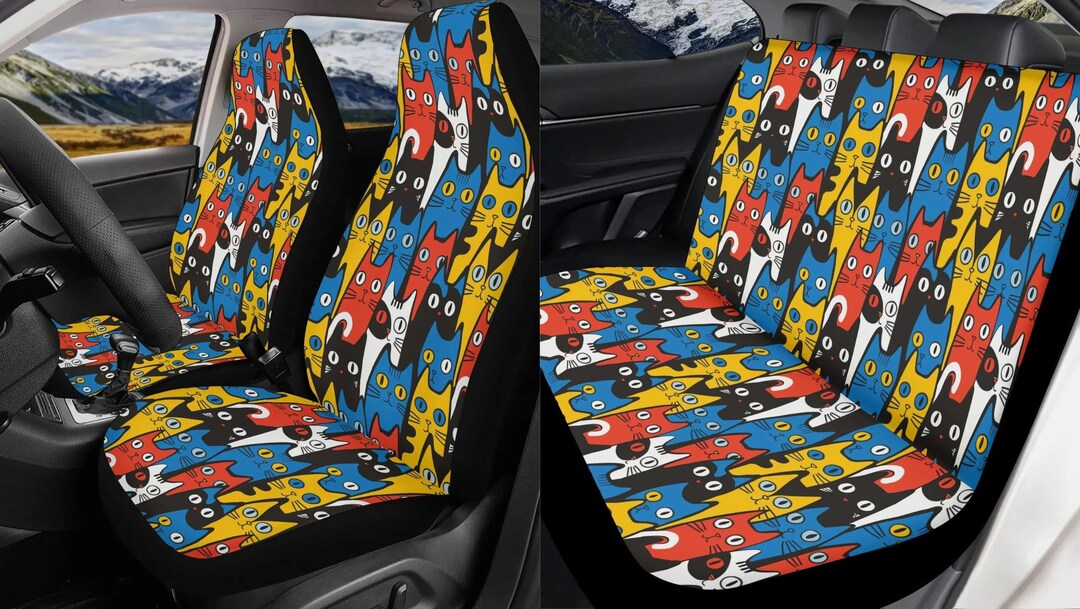 Cats Car Seat Cover Full Set, Funny Cat Lover Front and Back Seat ...