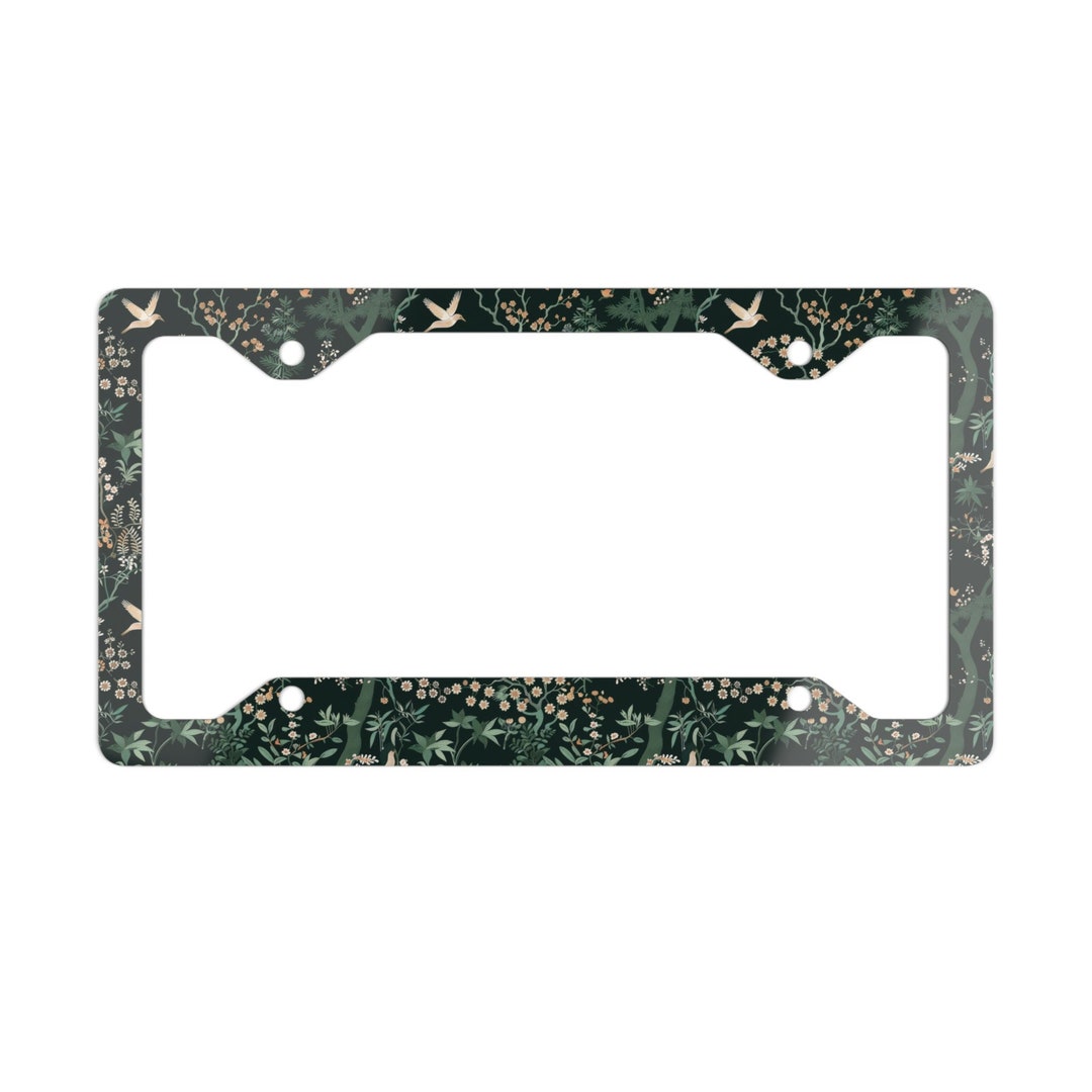 Vintage Green Forest Car Metal License Plate Frame, Nature Botanical ...