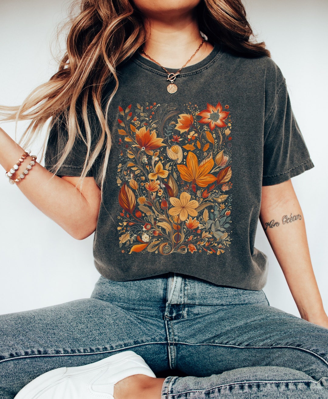 Retro Cottagecore Floral T-shirt, Boho Wildflowers Comfort Colors Shirt ...