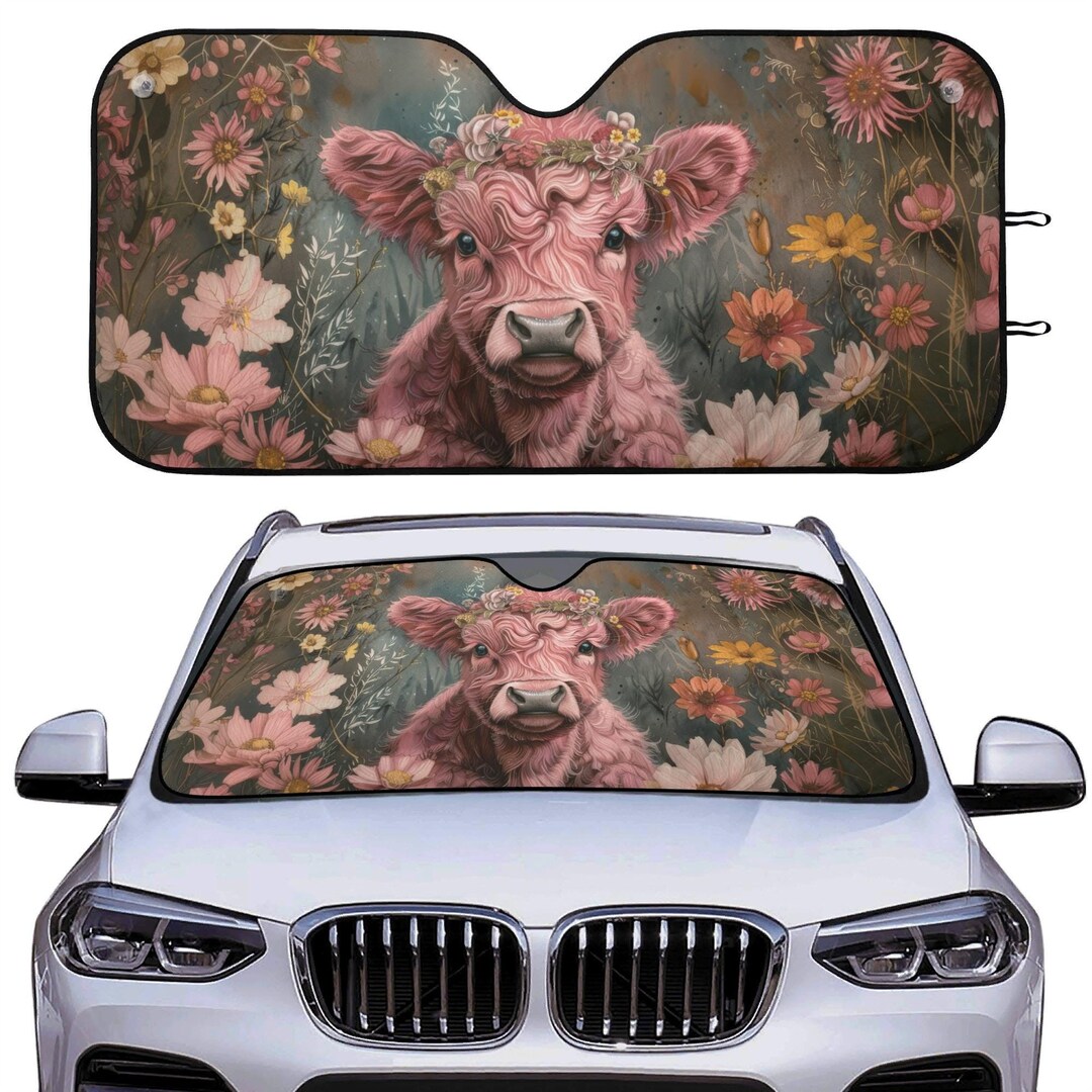 Highland Cow Cottagecore Car Sunshade, Aesthetic Car Decor, Windshield ...