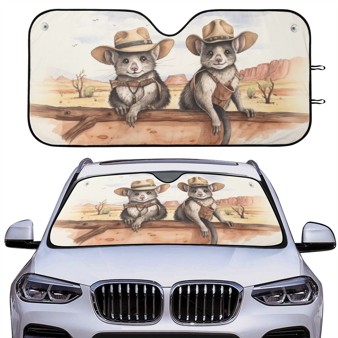 Cowboy Possums Watercolor Car Auto Sun Shade, Funny Western Opossum ...