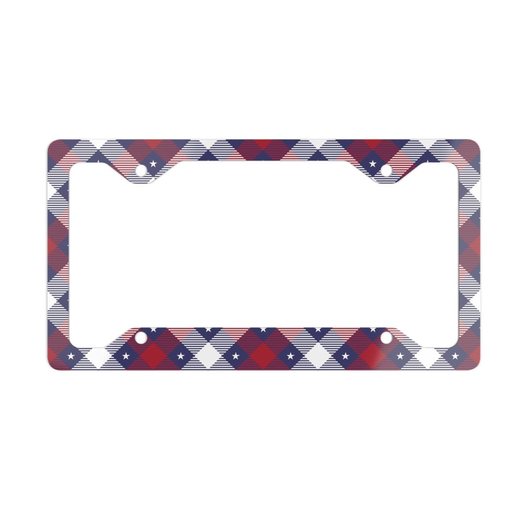 USA Flag Tartan Patriotic Car Metal License Plate Frame, American Flag ...
