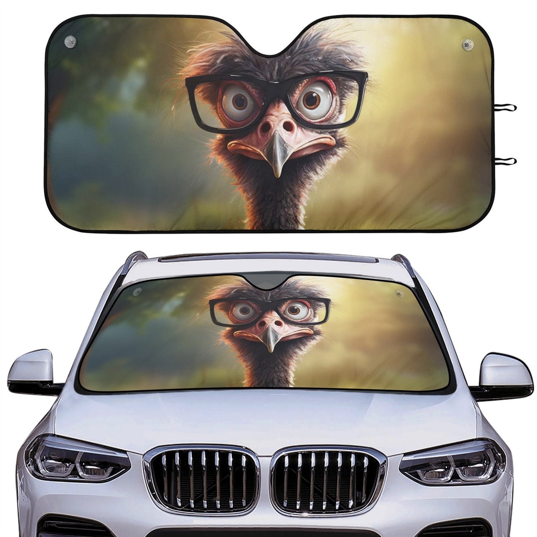 Funny Ostrich Car Auto Sun Shade, Geek Nerd Ostrich Bird Windshield ...