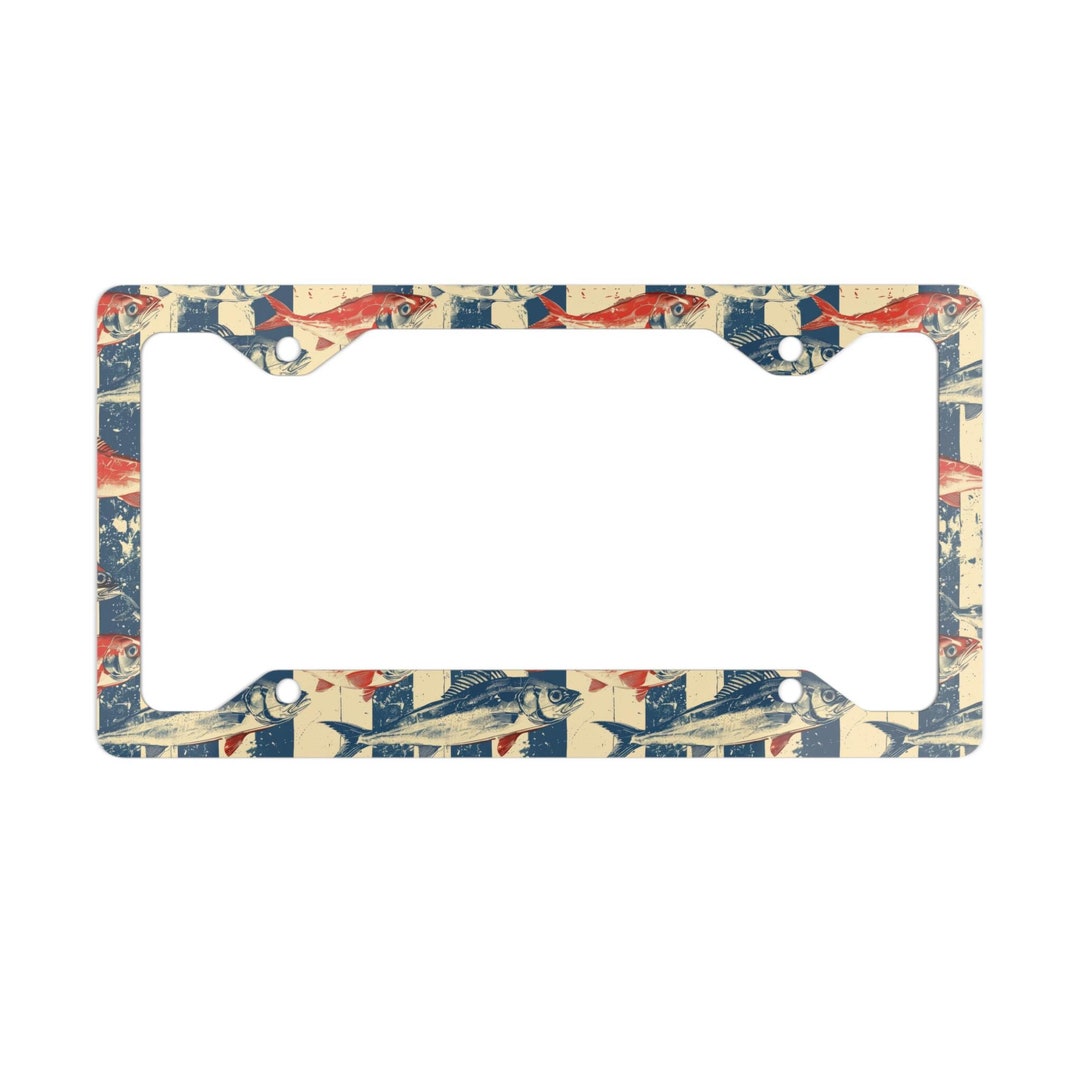 Retro Fish Nautical Car Metal License Plate Frame, Fisherman Aesthetic ...