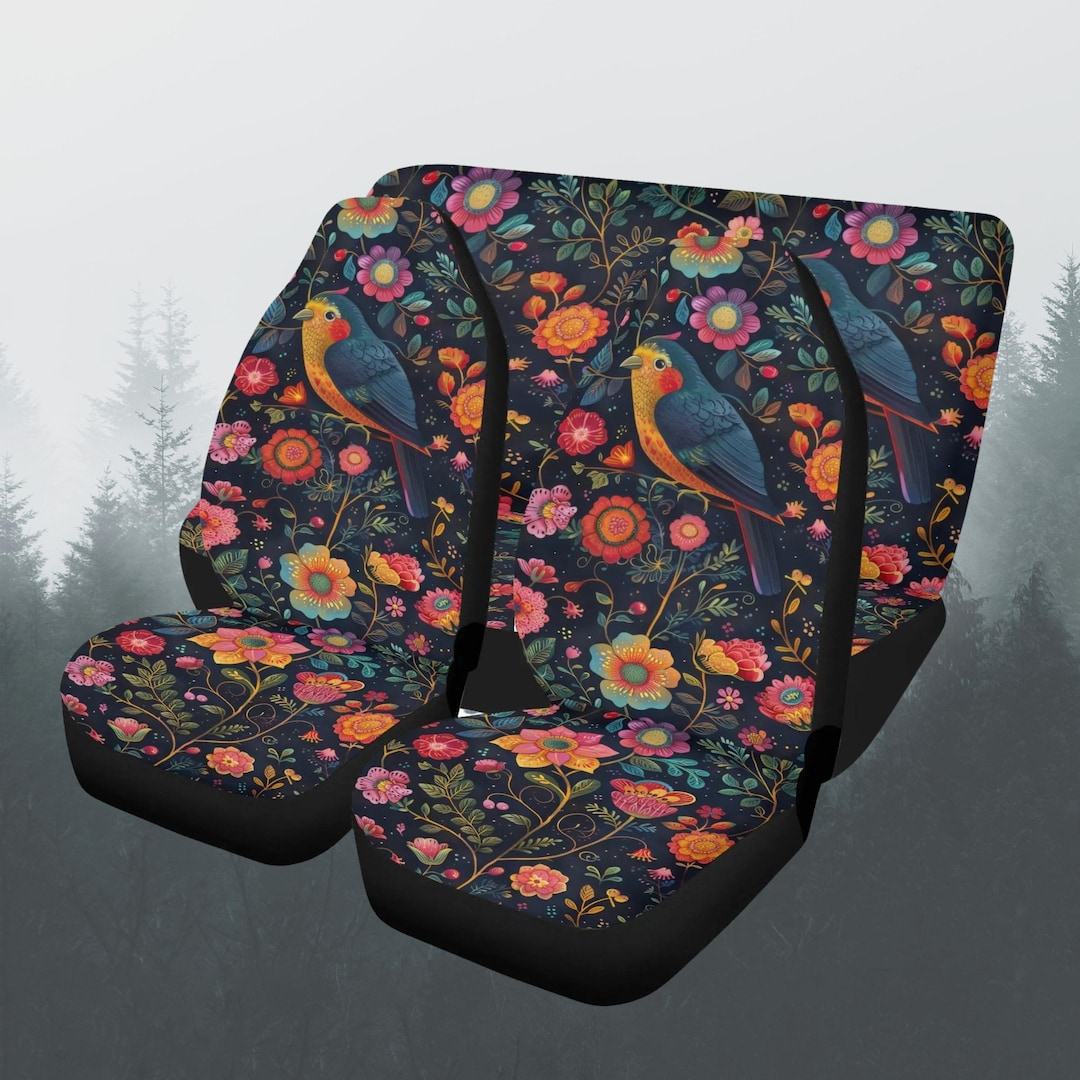 Bird Forest Car Seat Cover Full Set, Forestcore Floral Front and Back ...