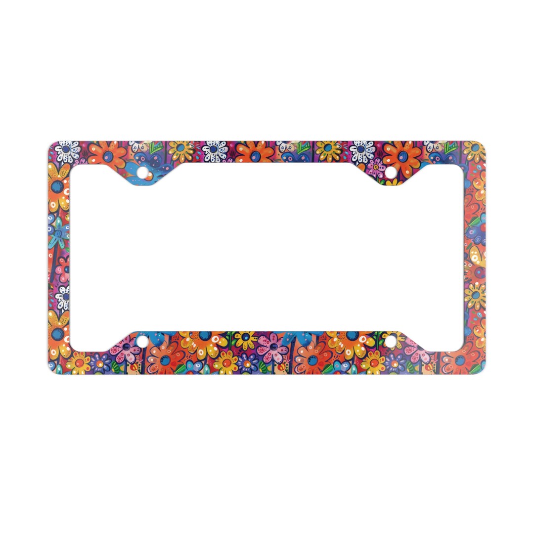 Hippie Flower Car Metal License Plate Frame, Artistic Groovy Floral ...
