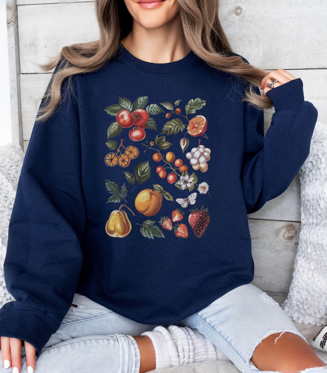 Retro Summer Fruit Sweatshirt, Fruit Lover Boho Crewneck Pullover ...