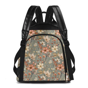 Cottagecore Floral PU Vegan Leather Anti Theft Backpack, Safe Backpack ...