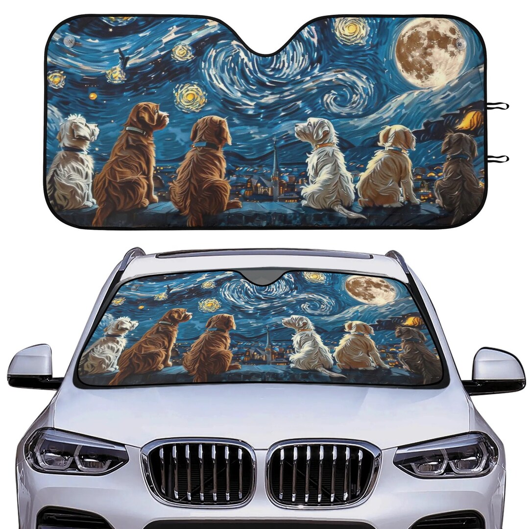 Dogs Starry Night Inspired Car Auto Sun Shade, Cute Aesthetic ...