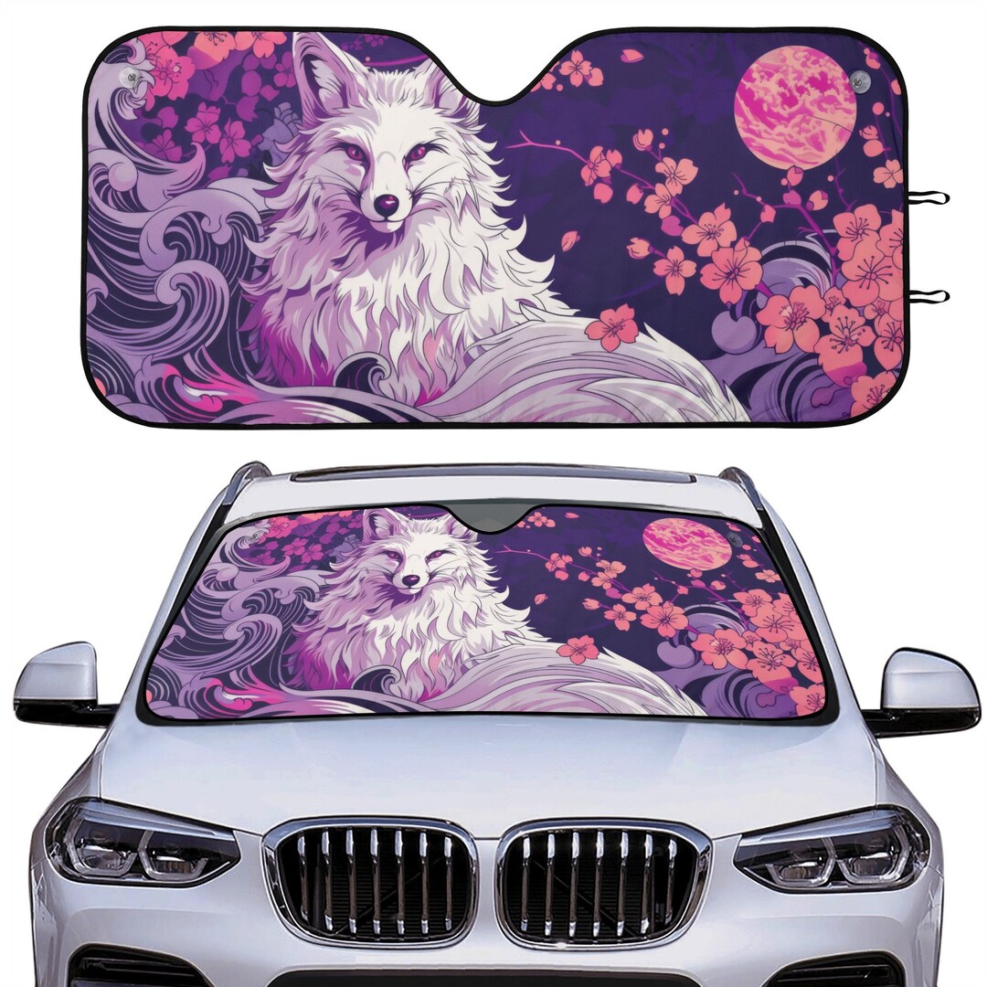 Purple Moon Fox Forest Car Auto Sun Shade, Fox Anime Floral Windshield ...