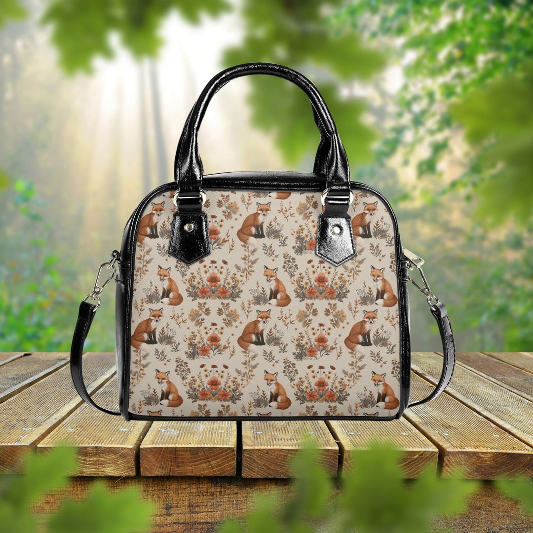 Woodland Fox PU Vegan Leather Shoulder Handbag, Fox Forest Floral ...