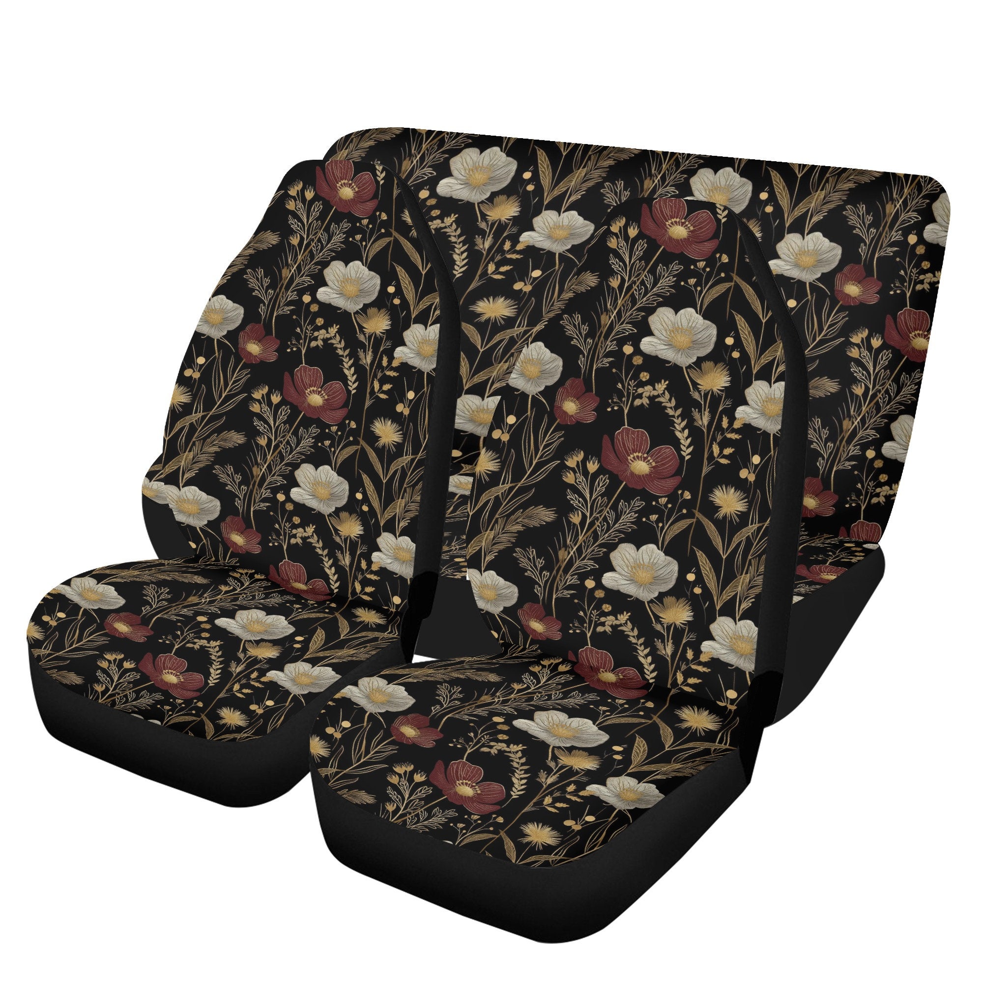 Gothic Flowers Car Seat Covers Full Set, Dark Goth Forest Floral Front ...