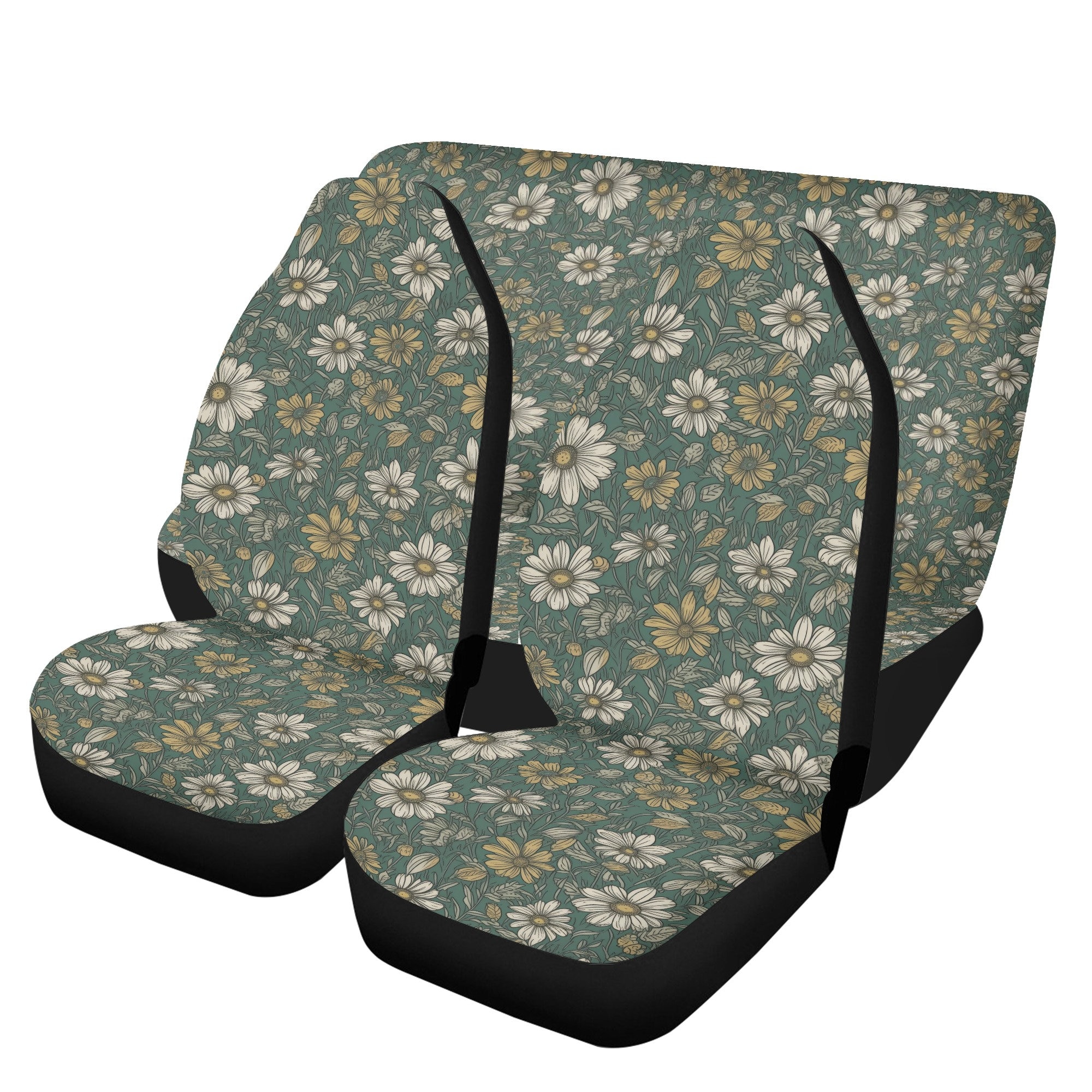 Sage Green Daisy Flowers Car Seat Covers Full Set, Retro Garden Floral ...