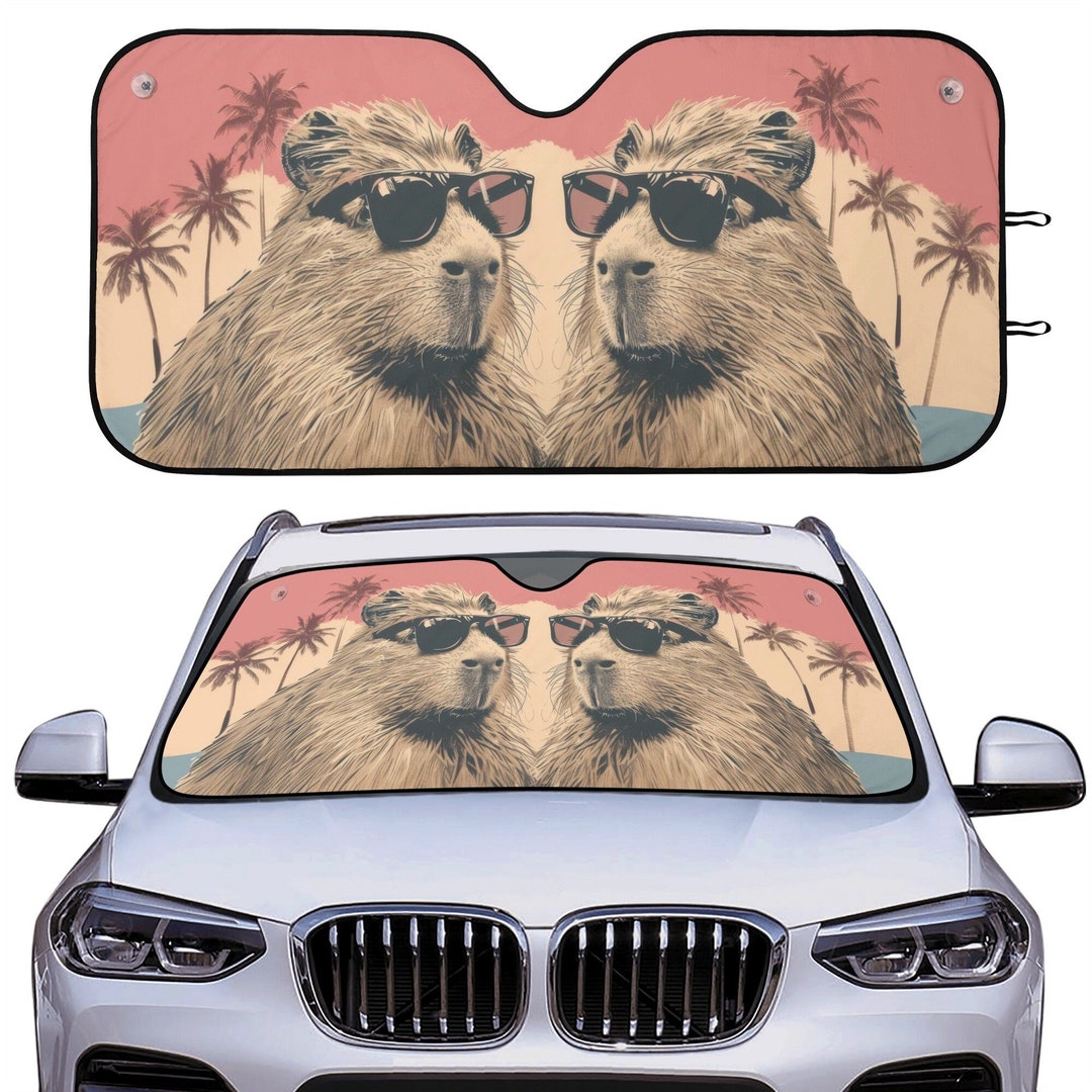 Vintage Capybara Car Auto Sun Shade, Funny Capybara Animal Windshield ...