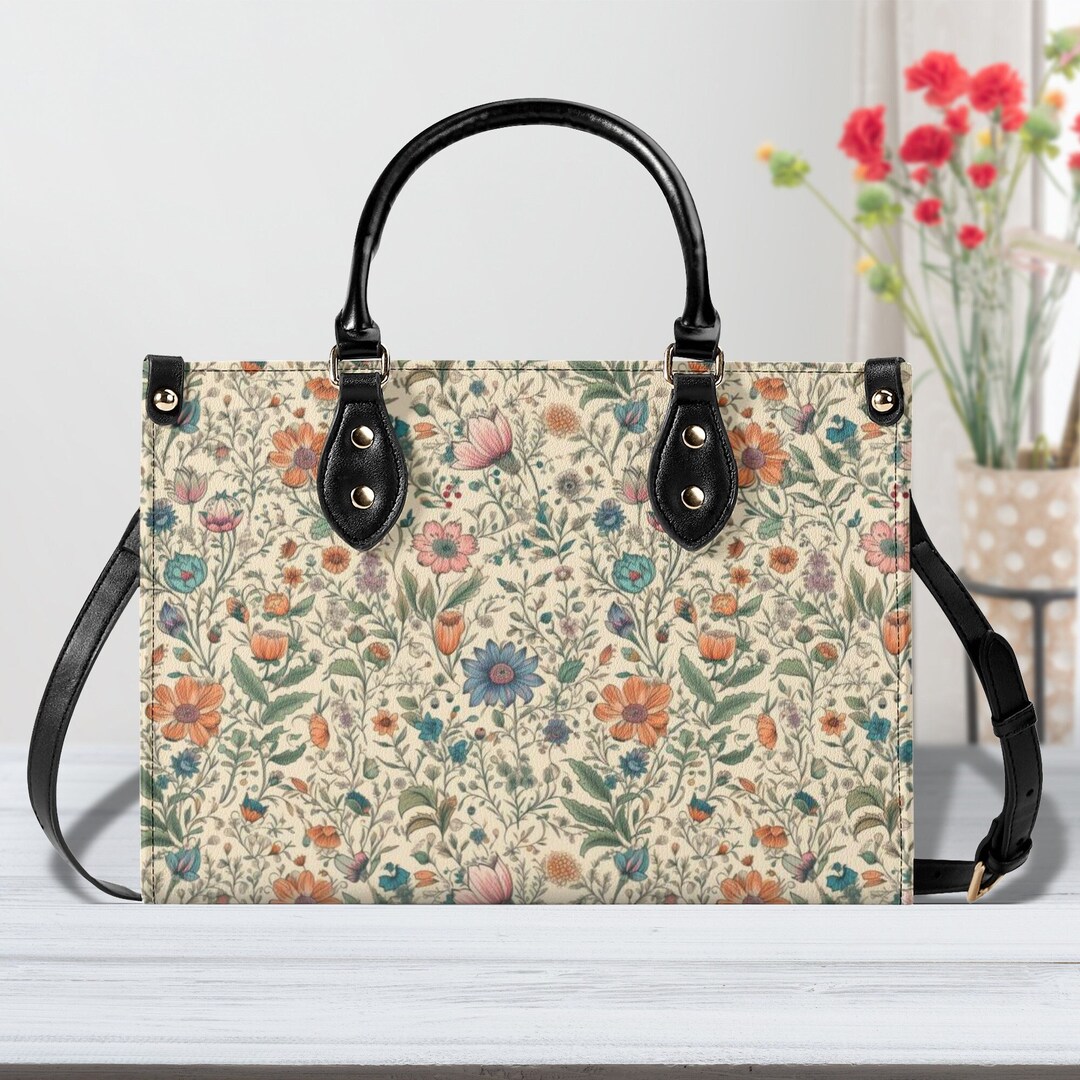 Wildflowers Neutral Tone PU Leather Handbag for Women, Vegan Leather ...