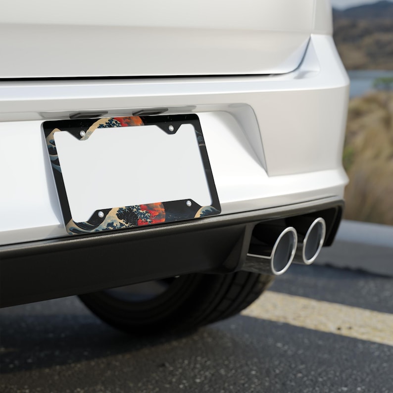 Kanagawa Wave Car Metal License Plate Frame, Retro Japanese Inspired ...