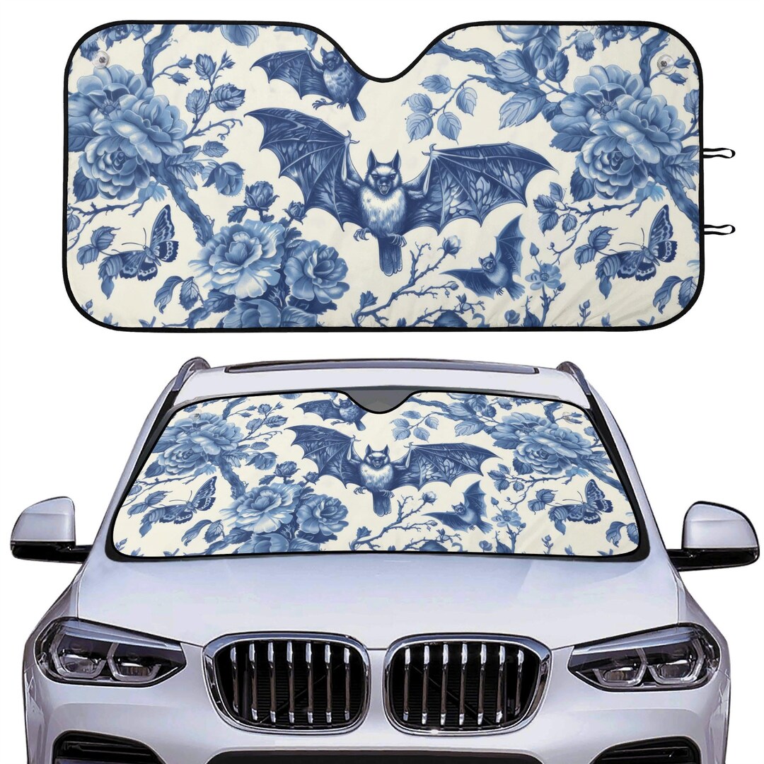 Bats Chinoiserie Car Sunshade, Aesthetic Retro Butterfly Floral Car ...