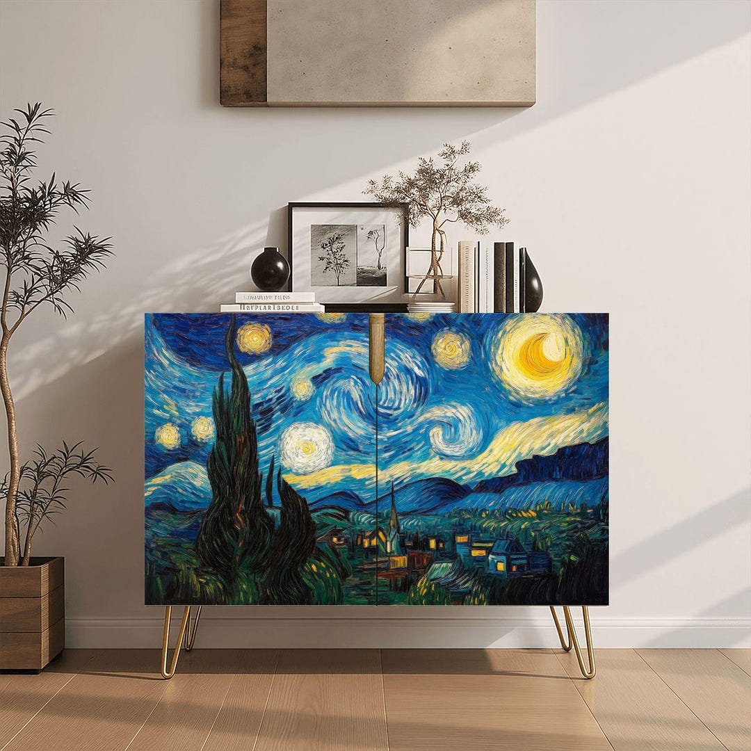 Starry Night Van Gogh Inspired Storage Cabinet, Wooden Cabinet With ...