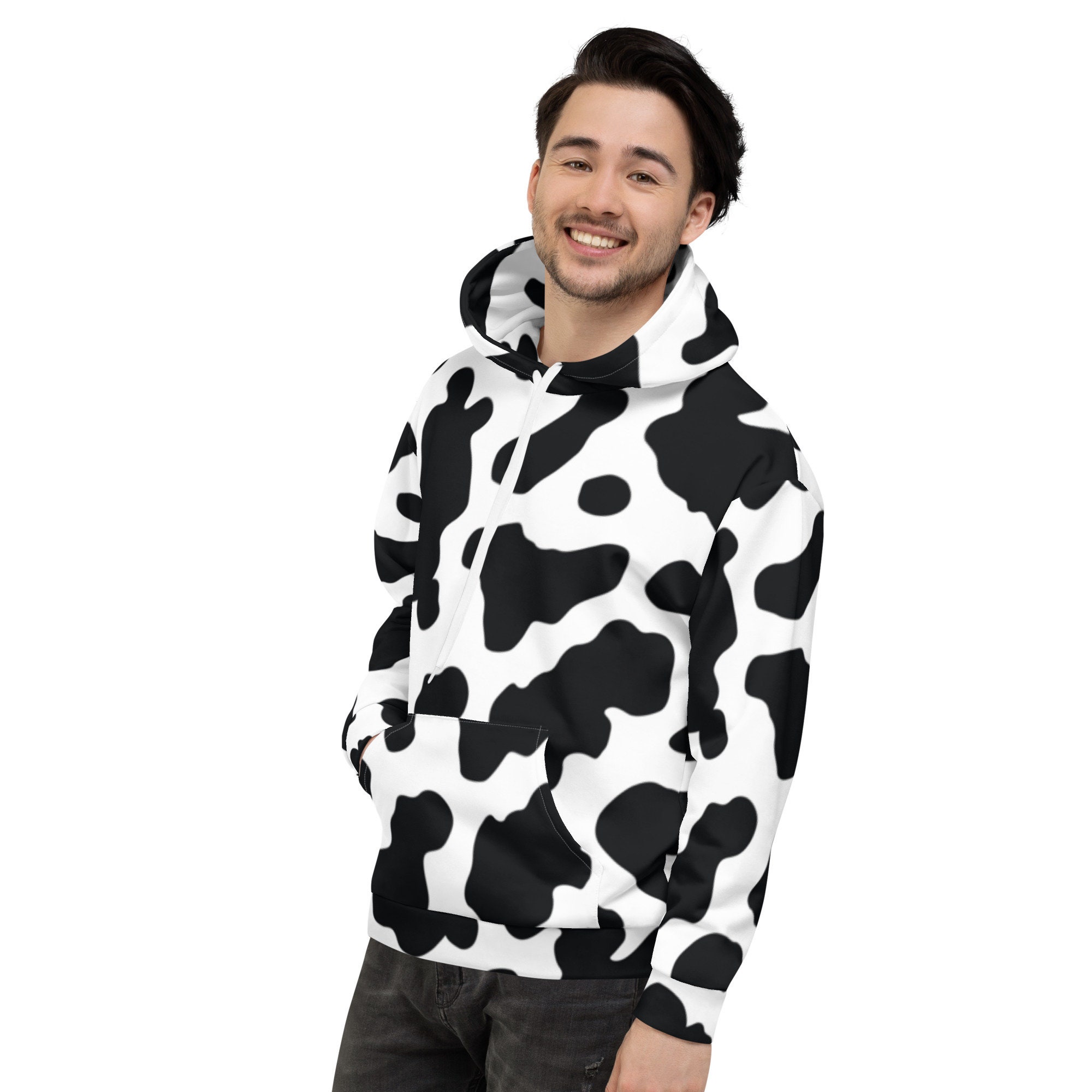 Cow Print Black and White All Over Print Unisex Hoodie, Fun Cow Stripes ...