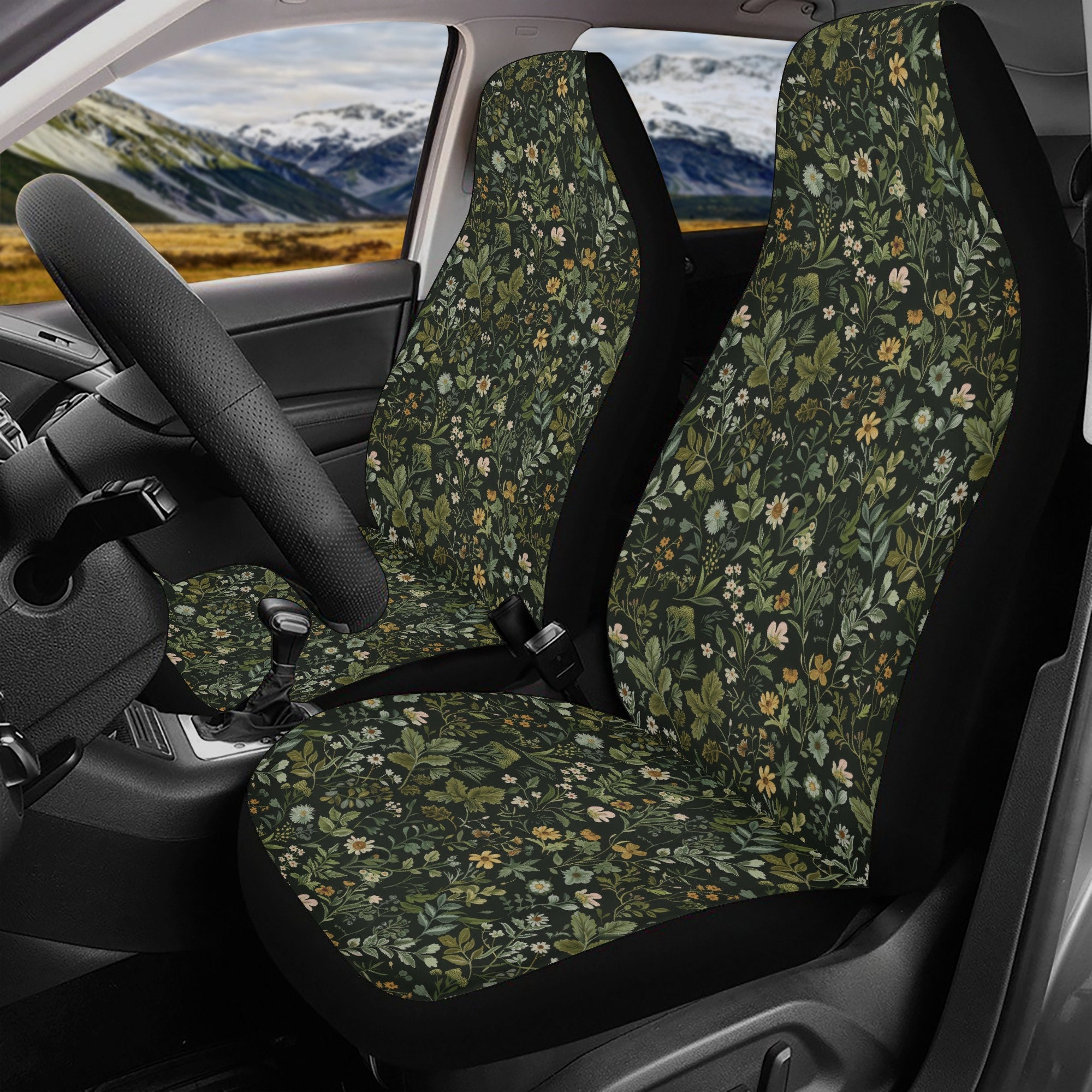 Cottagecore Green Forest Car Seat Cover Full Set, Nature Floral Front ...