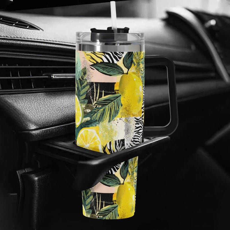 Vintage Lemon Collage 40oz Stainless Steel Tumbler, Tropical Summer ...