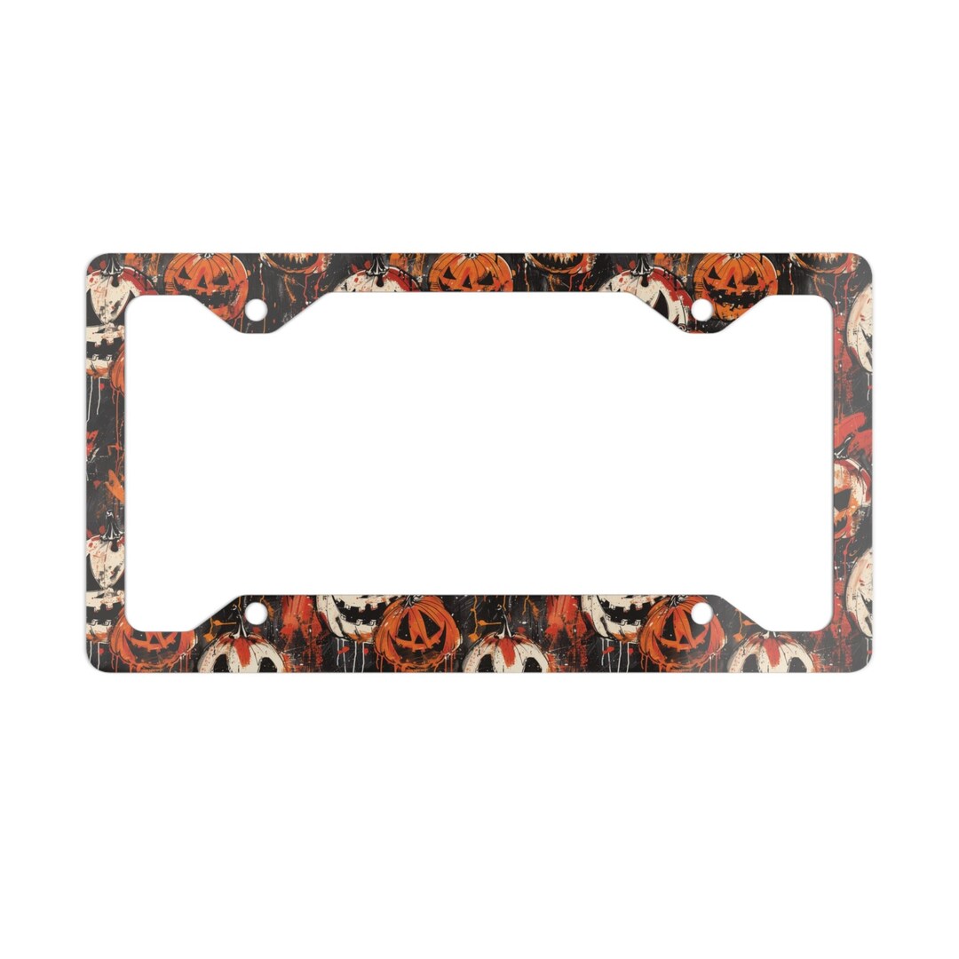 Horror Pumpkin Car Metal License Plate Frame, Spooky Jack O Lantern ...