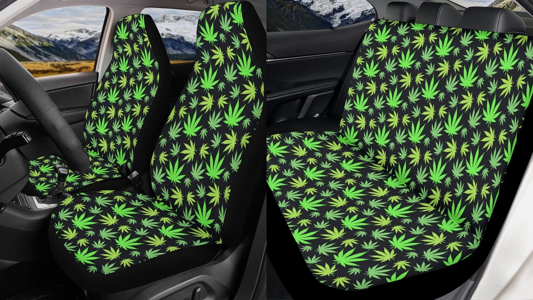 Weed Cannabis Leaf Car Seat Covers Full Set, Green Botanical Leaves ...