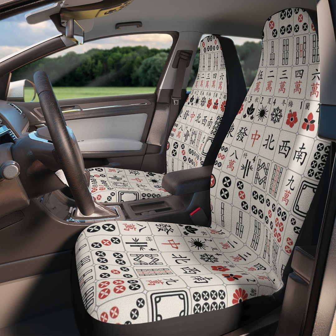 Chinese Mahjong Set of Two Front Car Seat Covers, Funny Car Seat Cover ...