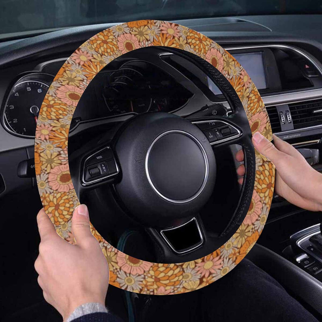 Boho Hippie Groovy Floral Steering Wheel Cover, Retro Car Interior ...